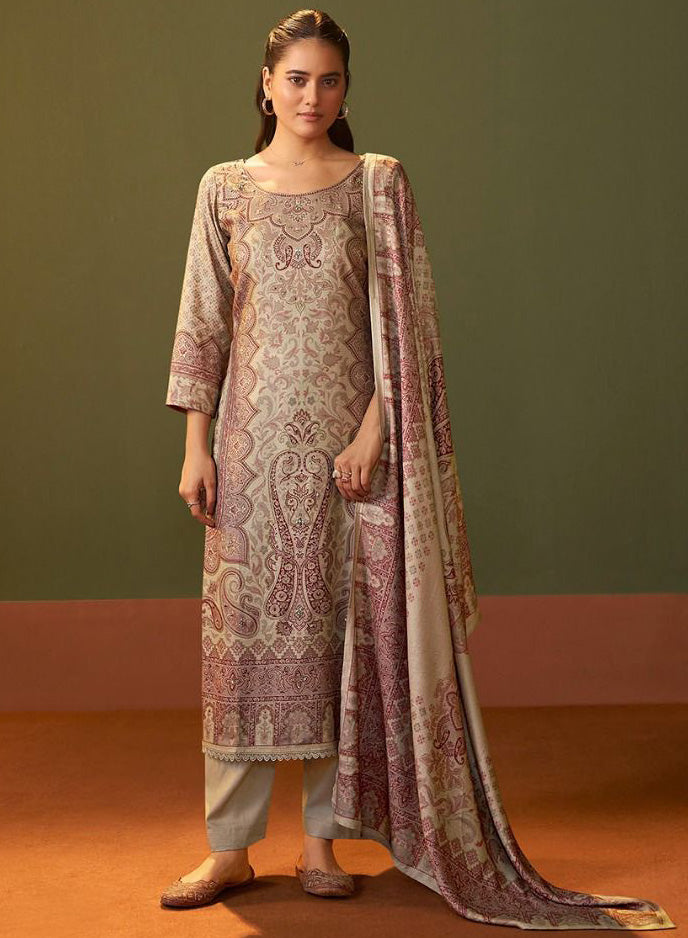 Fancy Brown Shimmer Pashmina Unstitched Winter Salwar Suit Material ...