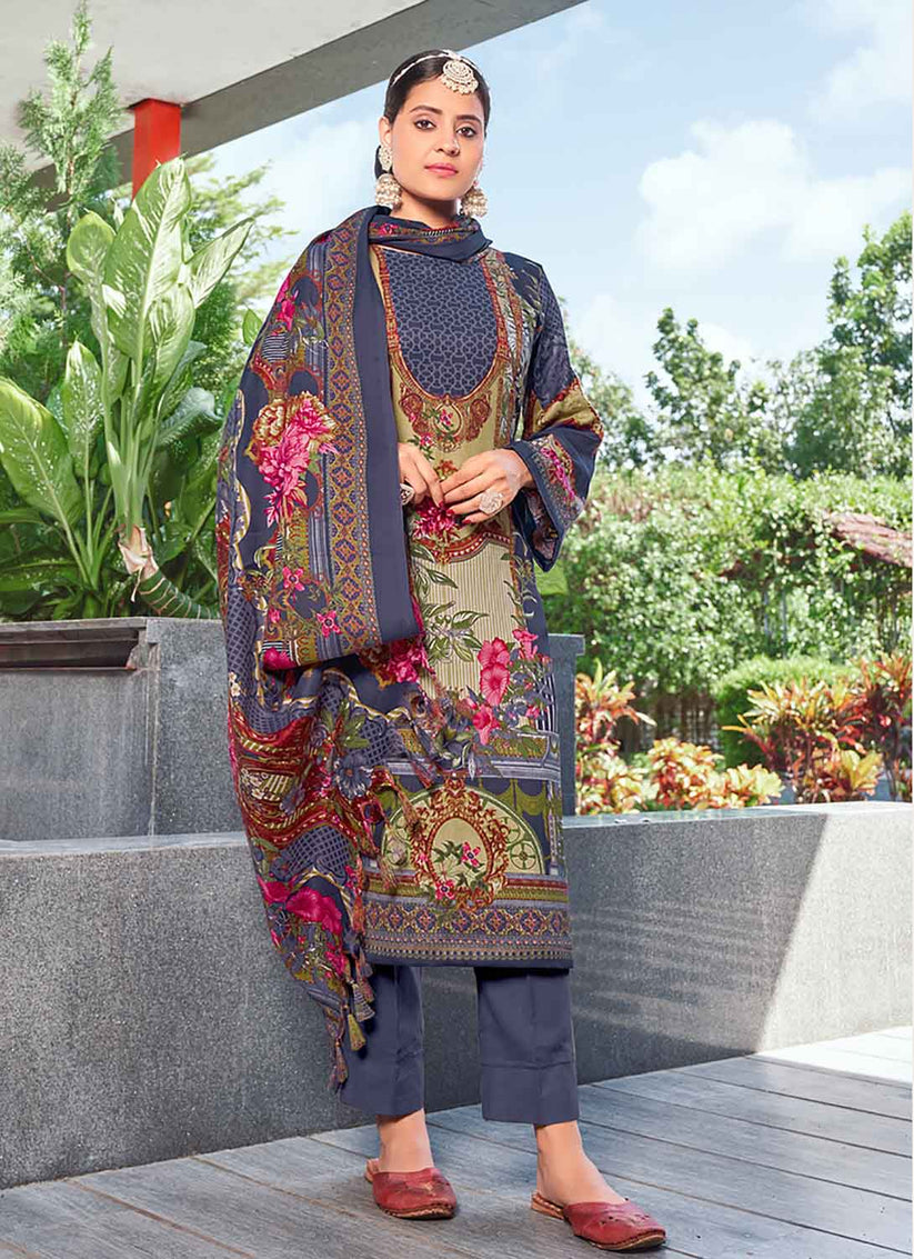 Pakistani Print Pashmina Winter Ladies Suit Dress Material with Shawl ...