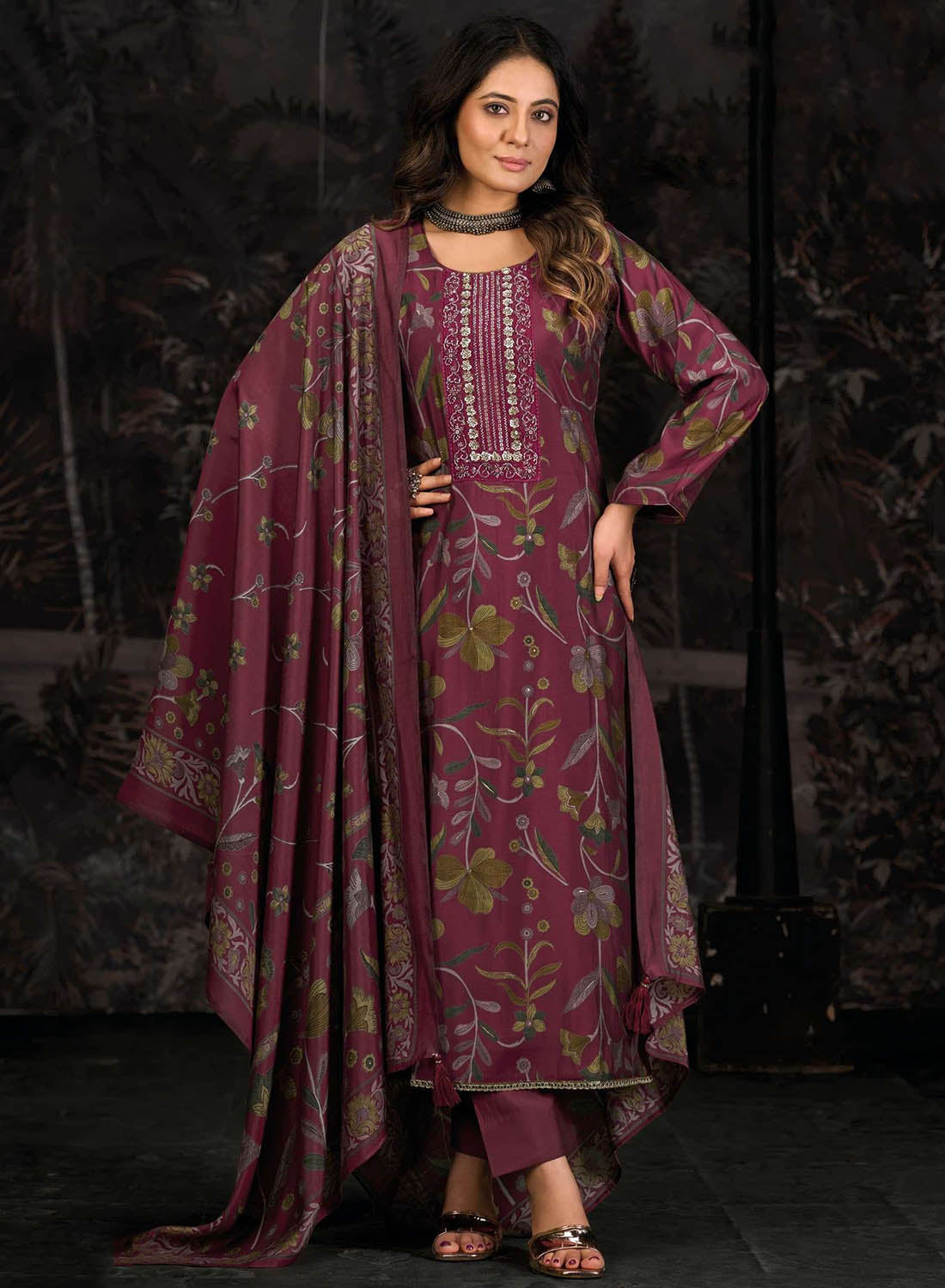 Fancy Party Wear Pure Muslin Unstitched Suit Set Material for Women ...